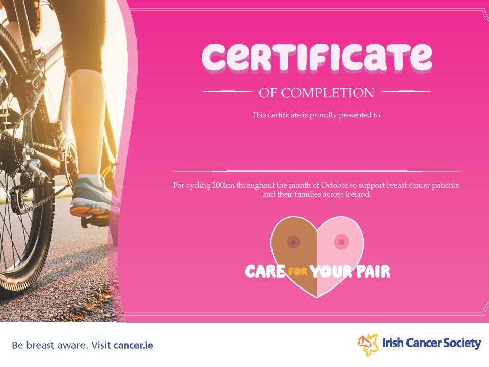 CFYP cycle certificate 2021 | Irish Cancer Society